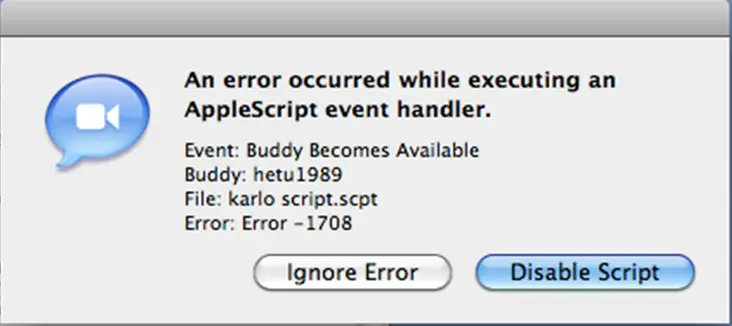 An Error Occurred While Executing An Applescript Event Handler